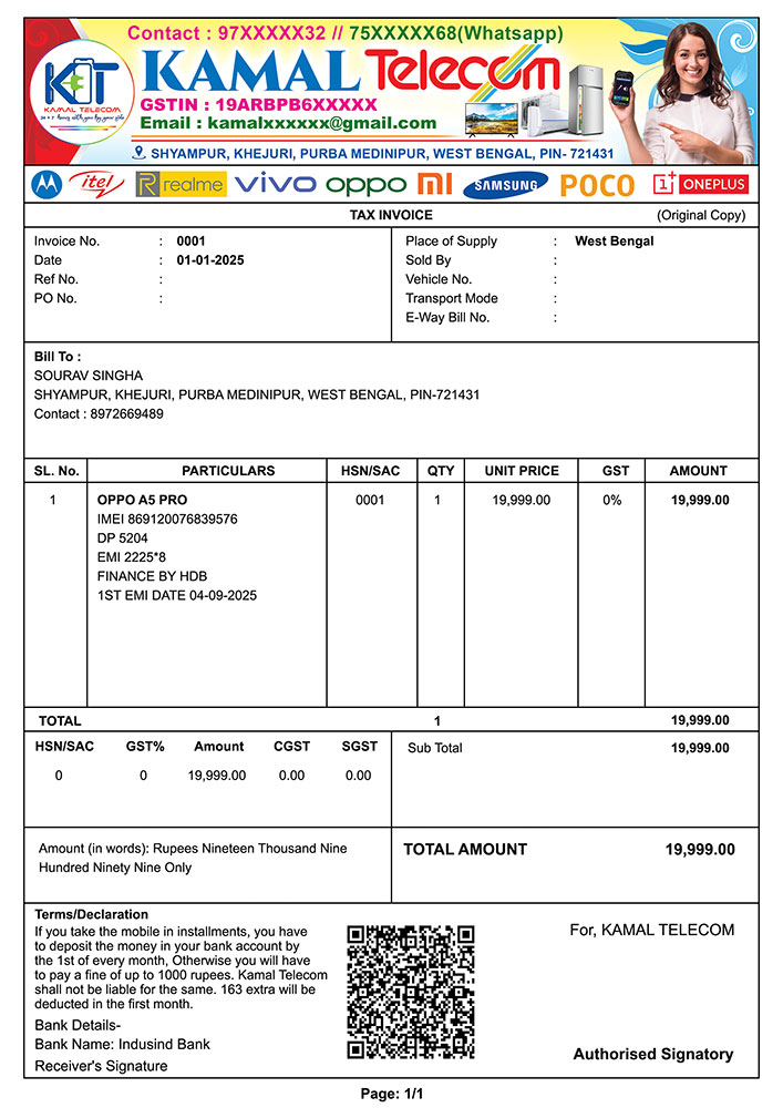 Telecom Mobile Electronics Shop GST Bill Book Cash Memo Design PSD A4 ...