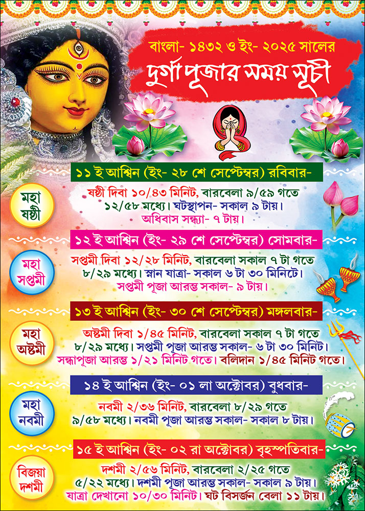 Durga Puja Nirghanta Samay Suchi Sarani Design PSD 5x7 Inch - PMC ...