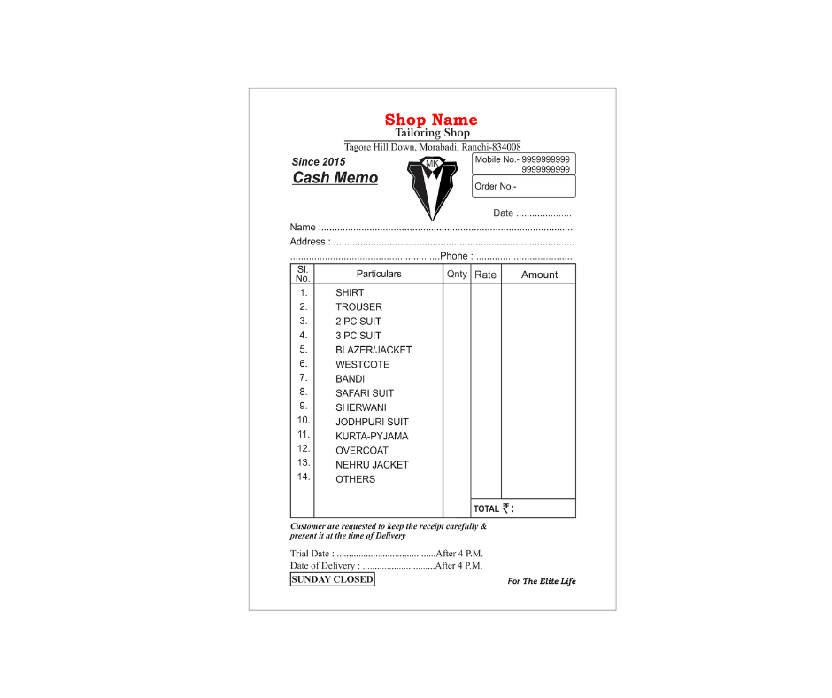 Tailor Shop Bill Book-6 » Picturedensity